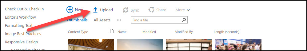 Uploading/Inserting Images | Basics | SharePoint Responsive | DePaul University, Chicago